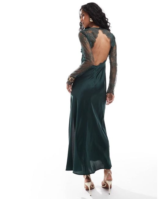 ASOS Satin And Lace Mix Bias Maxi Dress With Lace Up Front And Cut Out ...