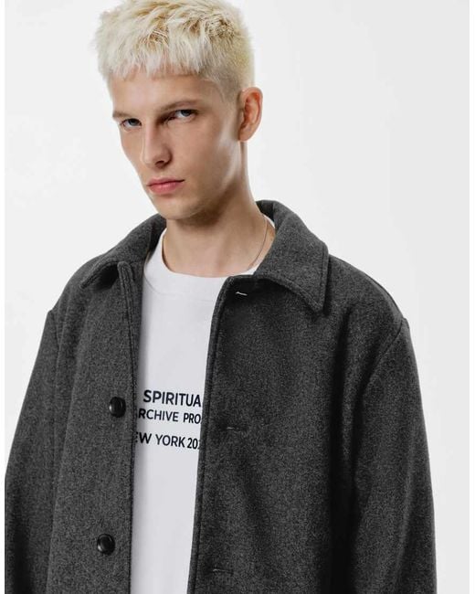 Pull&Bear Felt Texture Coat in Blue for Men | Lyst UK