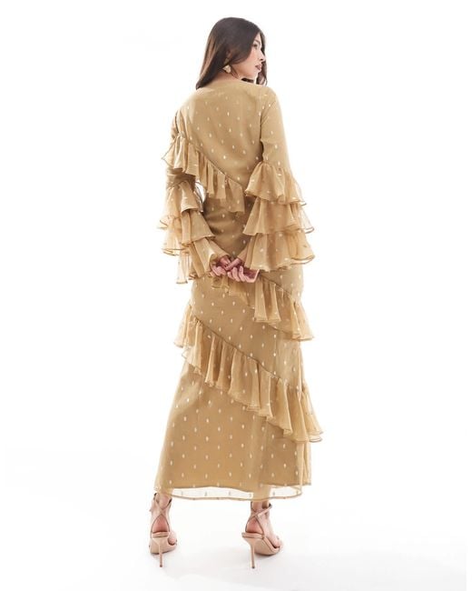 ASOS Tiered Sleeve Maxi Dress With Ruffles in Natural | Lyst