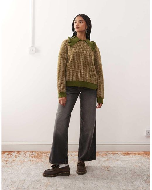 Reclaimed (vintage) Boxy Fit Knit Sweater With Collar in Green | Lyst UK