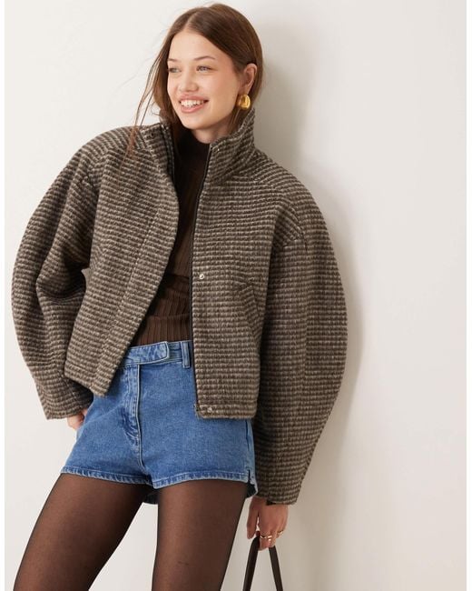 ASOS Funnel Neck Formal Bomber Jacket in Brown | Lyst