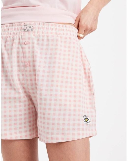 Brave Soul Cotton T-Shirt And Floral Print Shorts Pyjama Set With Daisy ...