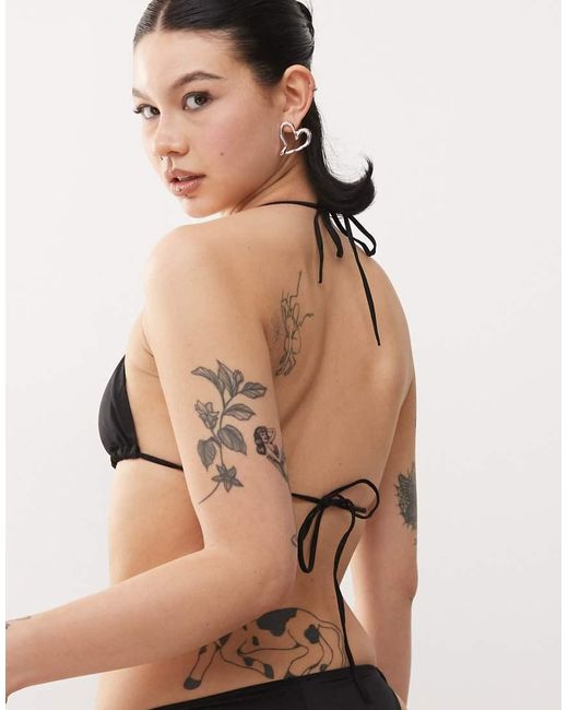 Monki Mix And Match Triangle Tie Up Bikini Top in Natural | Lyst UK