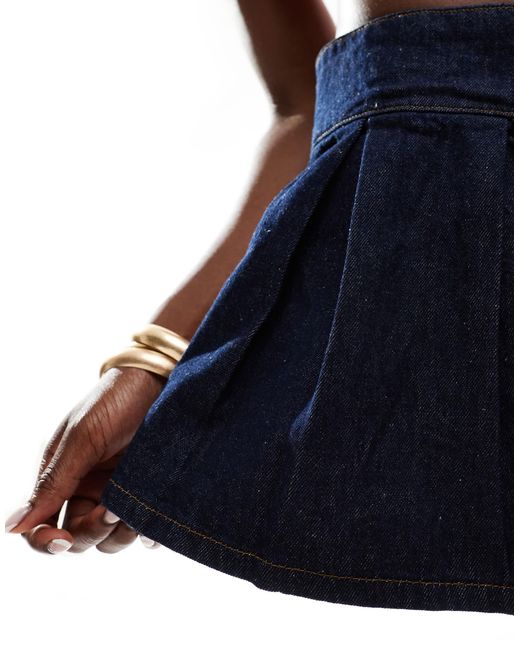 ASOS Denim Micro Mini Pleat Skirt in Blue | Lyst