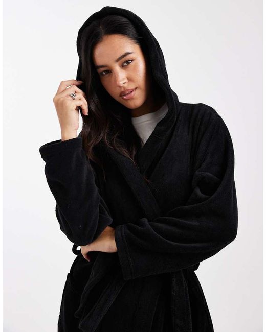 Brave Soul Full Length Fluffy Dressing Gown in Black | Lyst UK