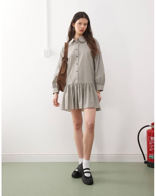 Collusion Drop Waist Shirt Dress in Natural | Lyst