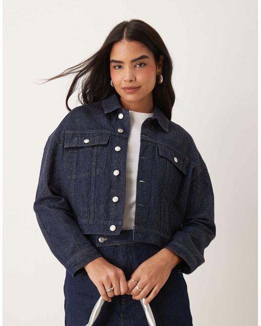 ASOS Denim Western Jacket With Glitter in Blue | Lyst
