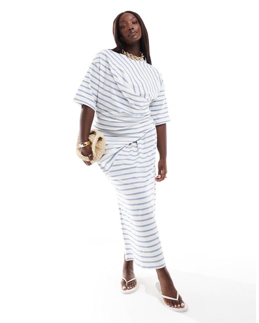 ASOS Asos Design Curve Short Sleeve Midi Dress With Twist Detail in White | Lyst