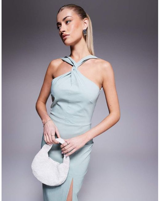 Vesper Cross Neck Midaxi Dress With Thigh Split in Blue | Lyst UK