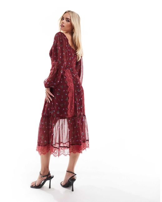 ASOS Asos Design Petite Long Sleeve Tie Front Midi Dress With Lace ...