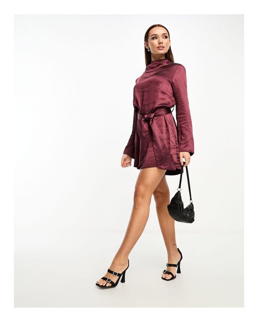 Pretty Lavish Tie Waist Satin Mini Dress In Red Lyst