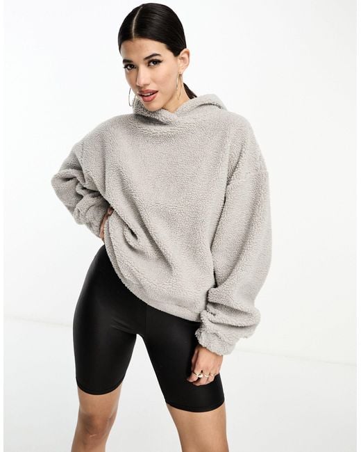 Asos Oversize Kapuzenpullover Aus Teddyfell In Grau Lyst At