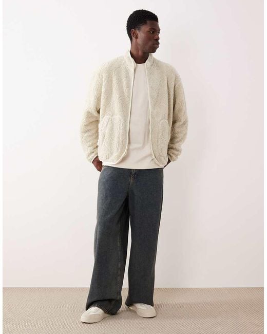 ASOS Relaxed Borg Zip Up Jacket in Natural for Men | Lyst UK