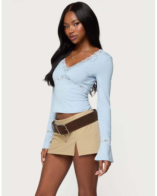 Edikted Mathilda Lacey Bell Sleeve Top in Blue | Lyst UK