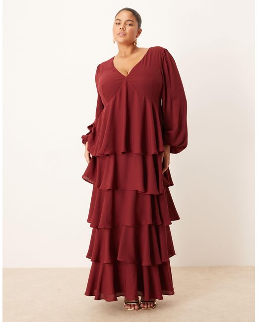 Pretty Lavish Curve Ashton Ruffle Maxi Dress in Red | Lyst