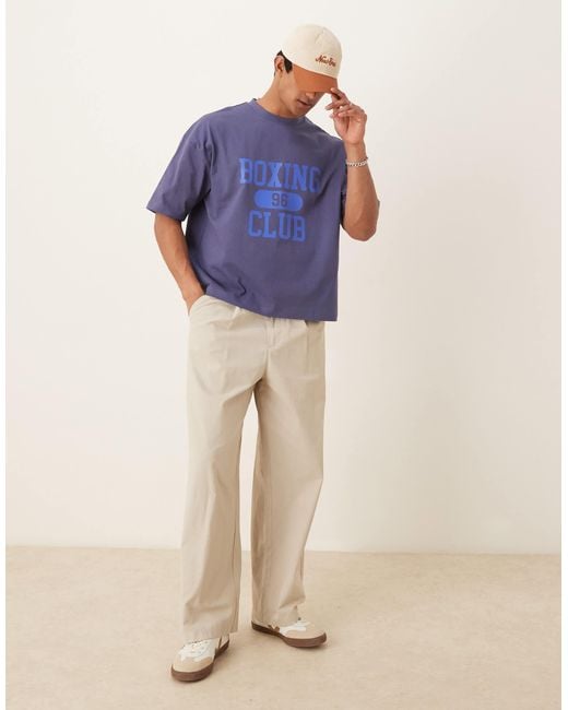 ASOS Heavyweight 240G Oversized Boxy T-Shirt With Boxing Print Detail in Blue for Men | Lyst