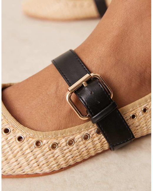 Asos Design Wide Fit Larson Eyelet Mary Jane Ballets in Brown | Lyst UK