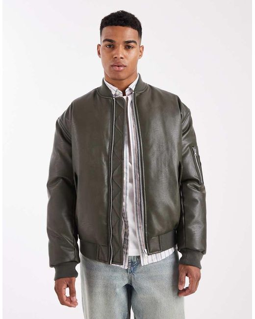 ASOS Oversized Bomber Jacket in Grey for Men | Lyst UK