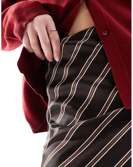 Wednesday's Girl Bias Cut Satin Striped Midi Skirt in Red | Lyst UK