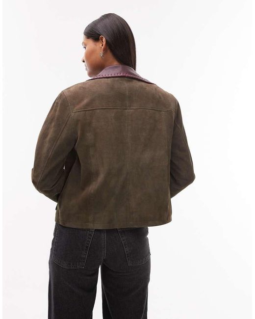 Urbancode Contrast Collar Suede Boxy Jacket in Brown | Lyst UK