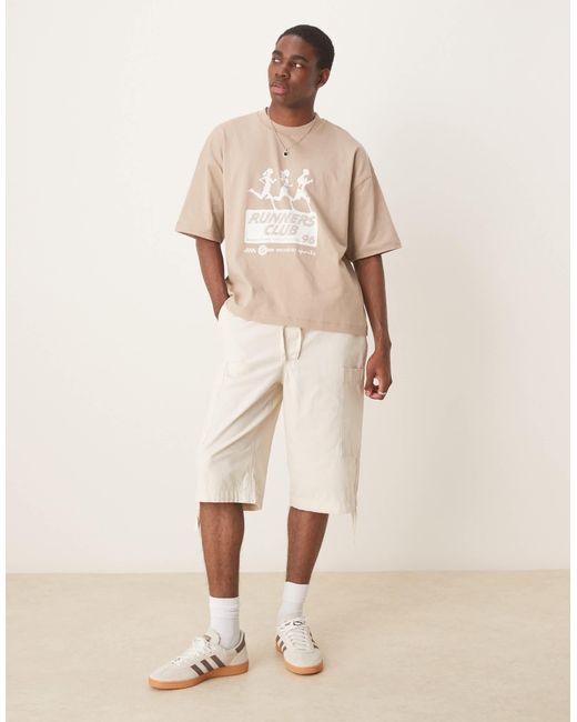 ASOS Boxy Oversized T-shirt With Running Club Graphic in Natural for Men | Lyst