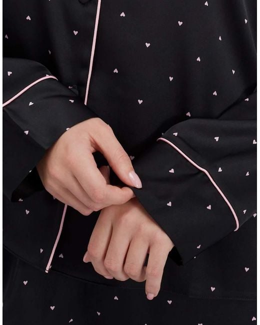 Boux Avenue Heart Satin Pyjama Set Oversized Top And Trousers Nightwear ...