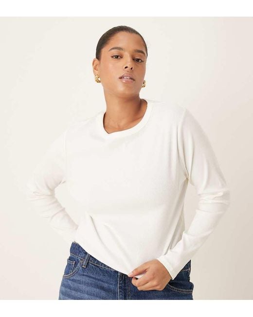 ASOS Asos Design Curve Rib Crew Neck Long Sleeve Top in White | Lyst UK