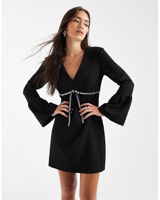 French Connection Mini Shift Dress With Diamante Bow Trim in Black ...