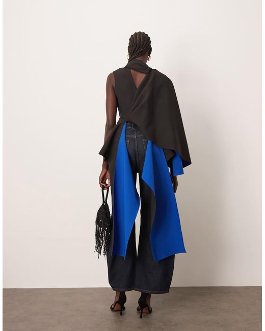 ARRANGE Premium Bonded Crepe Drape Top in Blue | Lyst UK