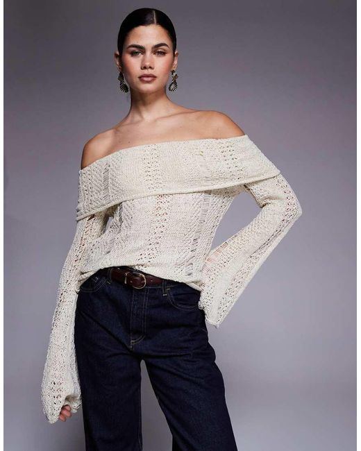 Edikted Renna Distressed Fold Over Knit Top in Blue | Lyst UK