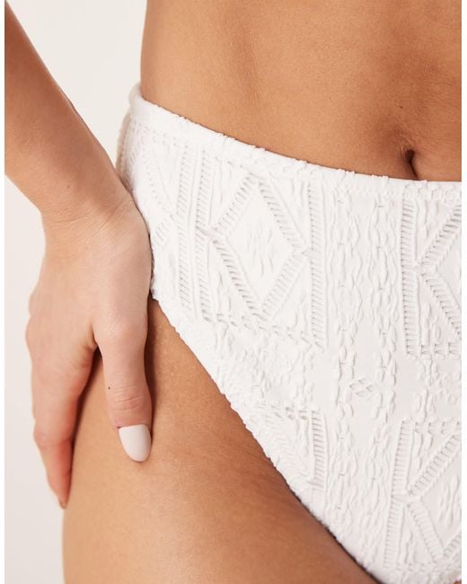 ASOS Bertie Broderie High Leg High Waist Bikini Bottom in White | Lyst