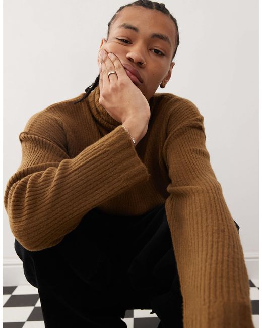 Collusion Oversized Heavy Weight Turtle Neck Sweater in Brown for Men ...