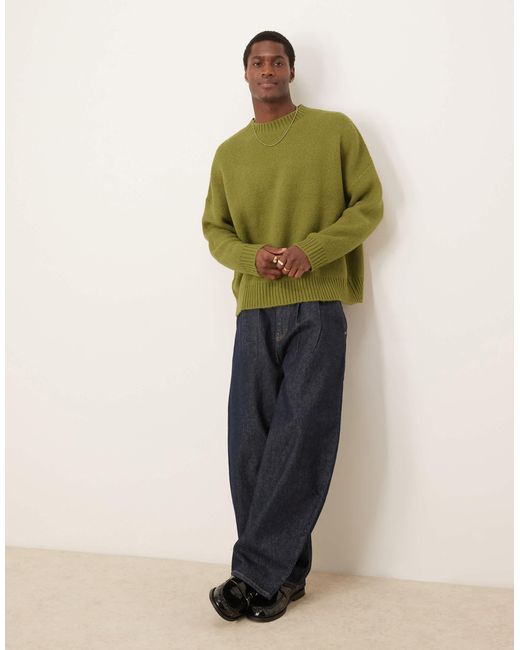 ASOS Super Oversized Boxy Fit Brushed Knit Crew Neck Sweater in Green ...
