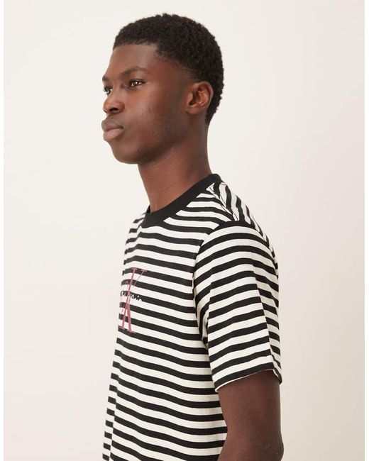 Calvin Klein Calvin Klein Stripe Monologo T-shirt in Brown for Men ...