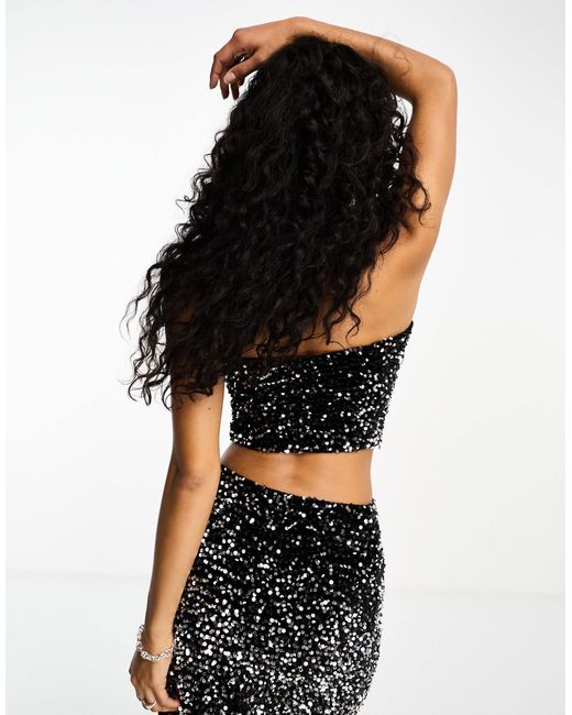 4th & Reckless Sequin Plunge Bandeau Top Co-Ord in Black | Lyst