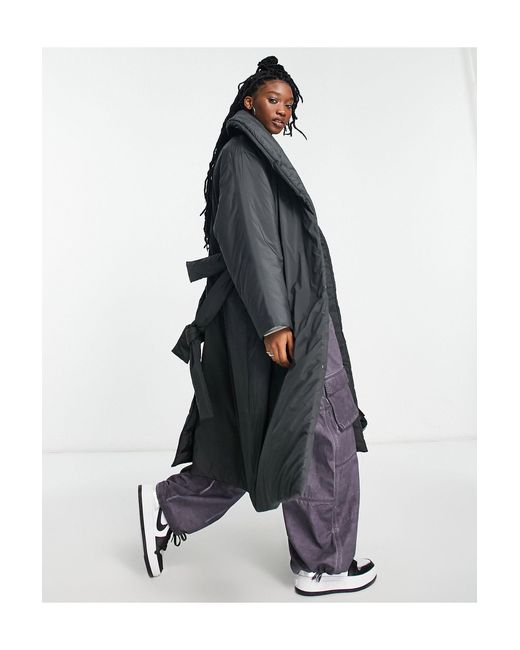 Weekday Zyan Padded Coat With Belt Detail in Blue | Lyst