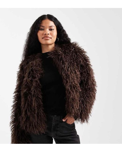 New Look shaggy Faux Fur Jacket in Black | Lyst UK