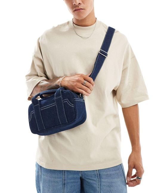 ASOS Bowler Cross Body Bag With Contrast Stitch in Blue for Men | Lyst