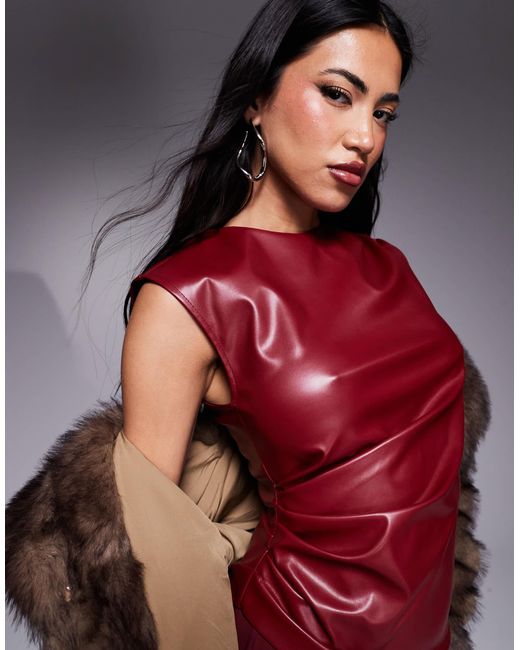 ASOS Pu Bodice With Flowy Skirt Maxi Dress in Red | Lyst