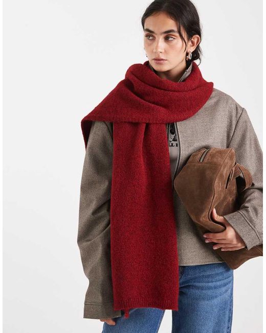 ASOS Fluffy Knit Scarf With Wool in Red | Lyst UK