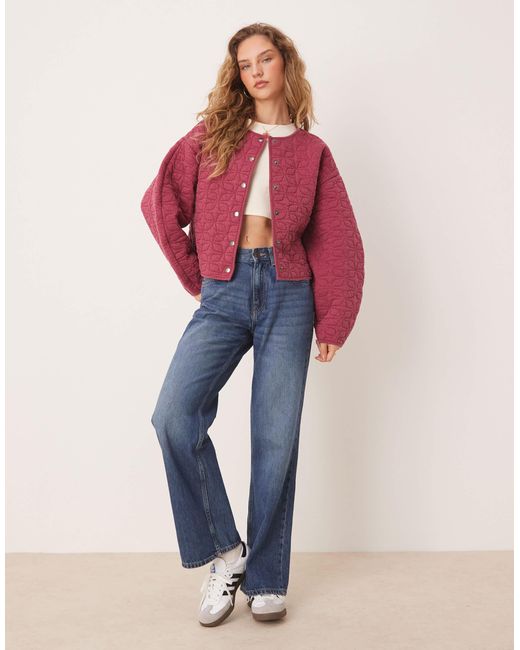 ASOS Oversized Washed Quilted Jacket With Cocoon Sleeve in Red | Lyst