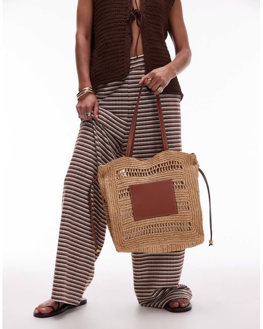 Mango Woven Straw Tote Bag in Brown | Lyst