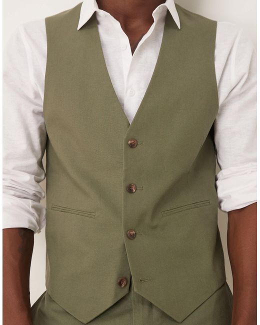 ASOS Linen Blend Skinny Suit Waistcoat in Green for Men | Lyst