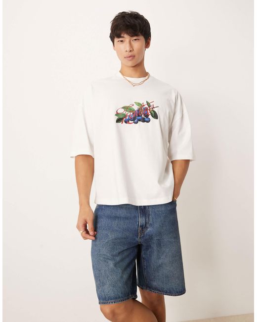 ASOS Heavyweight Boxy Oversized T-shirt With Fruit Print in White for Men | Lyst