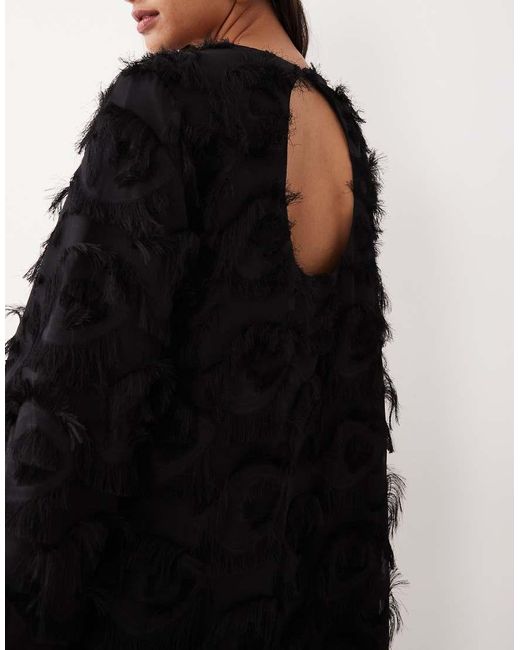 Y.A.S Fluffy Textured Long Sleeve Mini Dress in Black | Lyst UK