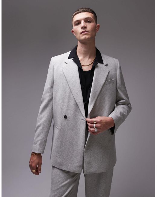 TOPMAN Premium Wool Mix Oversized Double Breasted Suit Jacket in Gray ...