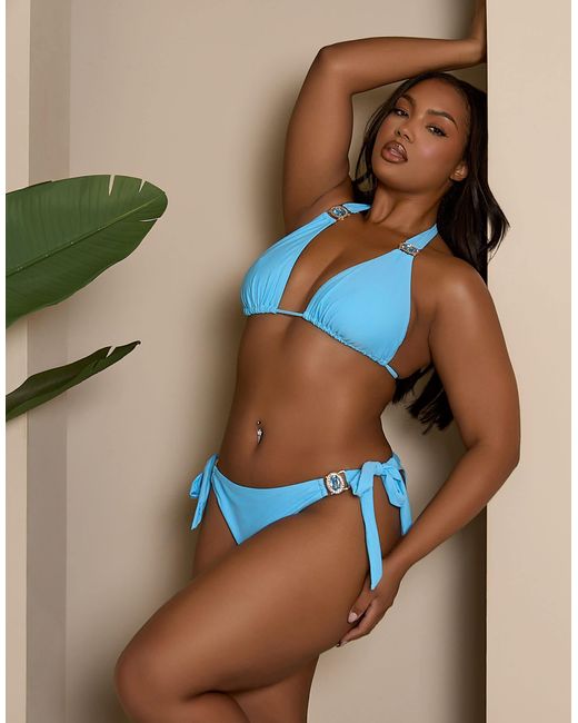 Moda Minx Curve X Bernadette Afia Triangle Bikini Top With Gem Detail in Blue | Lyst