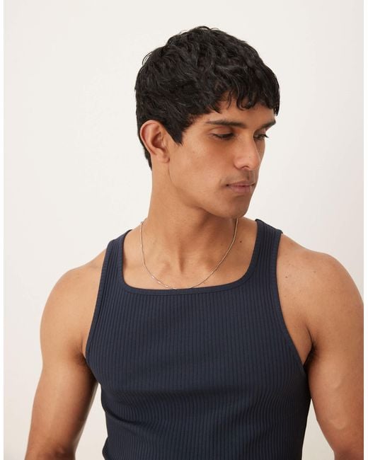 ASOS Heavyweight Muscle Rib Square Neck Vest in Blue for Men | Lyst