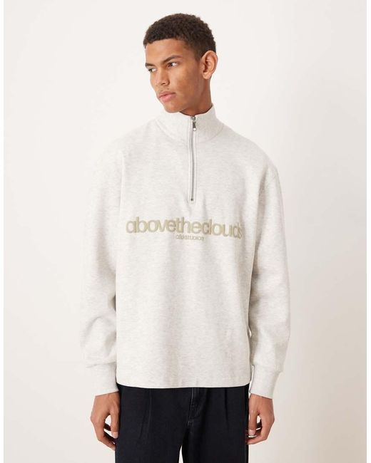 ASOS Relaxed Fit Half Zip Sweatshirt With Tonal Puff Prints in White ...