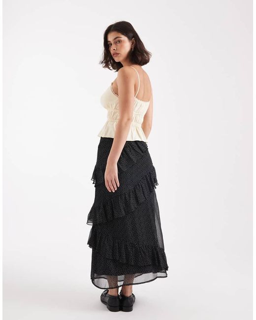 Wednesday's Girl Tiered Ruffle Polka Dot Midaxi Skirt in White | Lyst UK